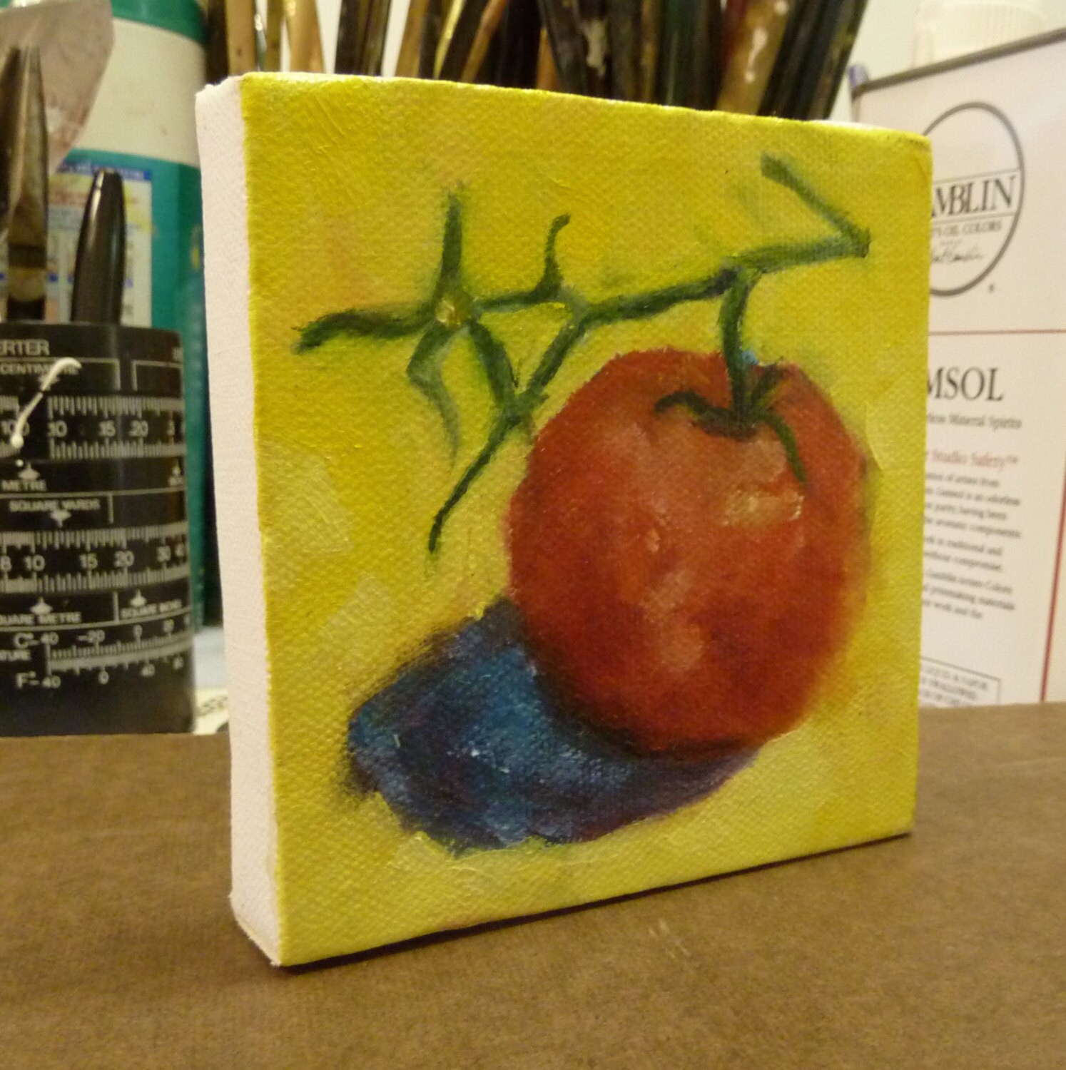4 X 4 Original Oil Painting of a Tomato, Reds and Yellows, Home Decor ...