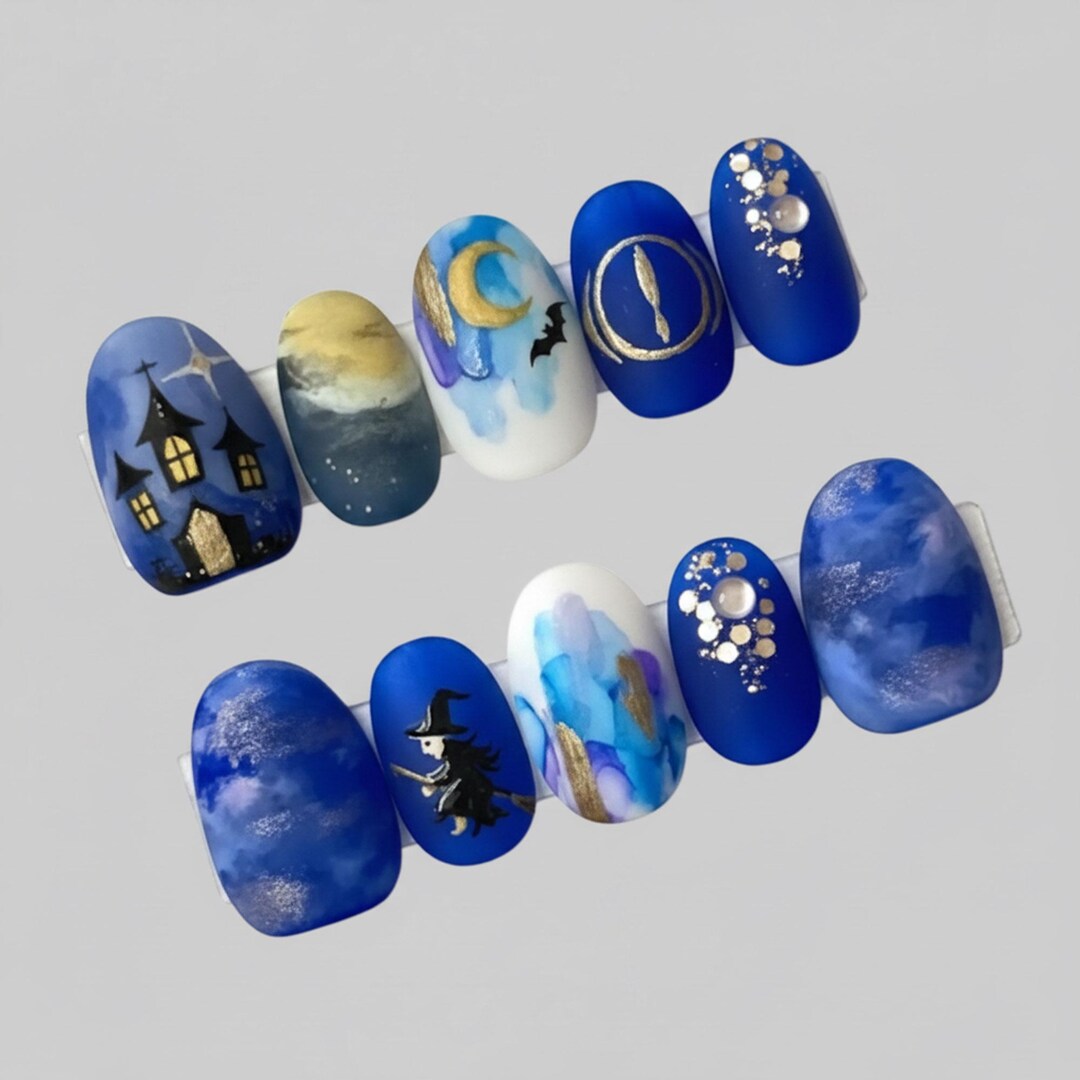 Midnight Witch Press-on Nails: Handmade Spooky Halloween Nail Art - Etsy