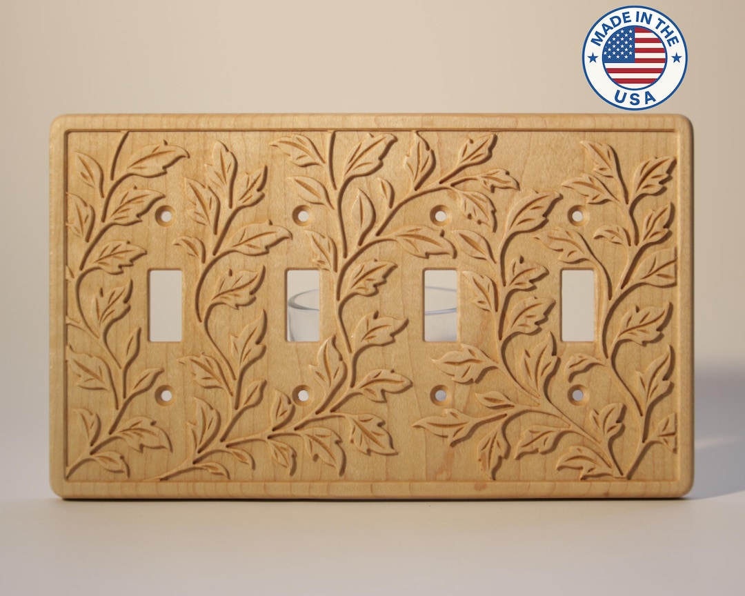 Solid Maple 4-gang Toggle Switch Cover - Leaf Pattern (updated Style ...