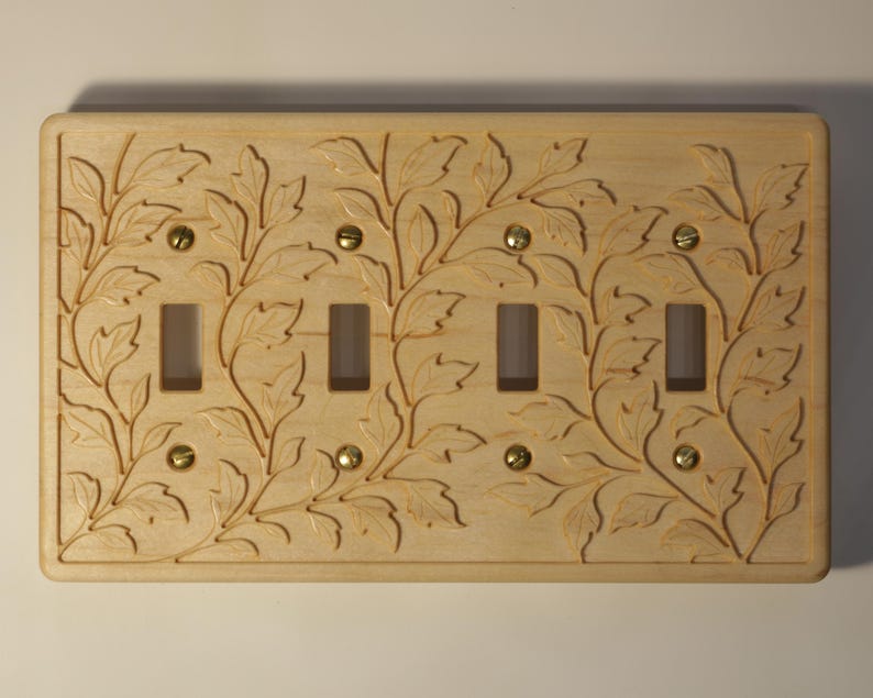 Solid Maple 4-gang Toggle Switch Cover - Leaf Pattern - Made in the USA ...