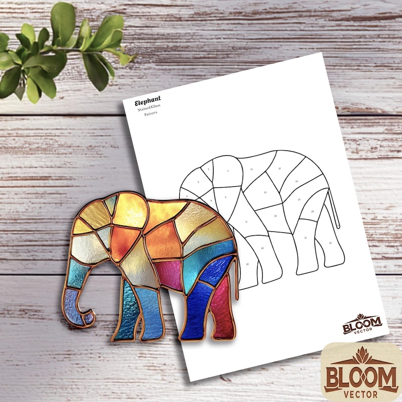 Elephant V2 Stained Glass Pattern: DIY Home Decor (PDF Download A4 Size ...