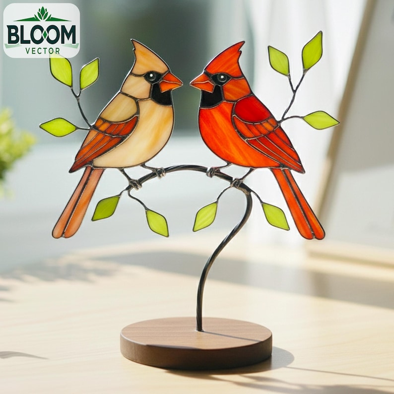 Two Cardinals Stained Glass Pattern, Cardinal Suncatcher, Cardinal ...