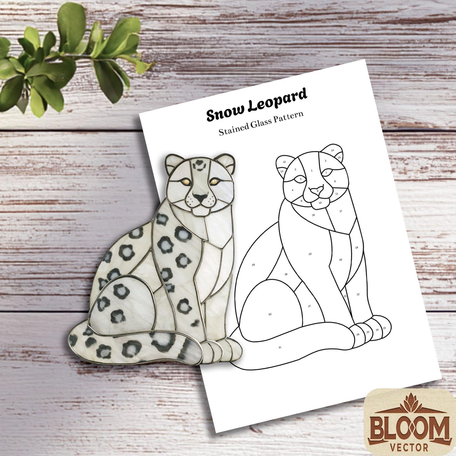 Snow Leopard Stained Glass Pattern PDF | Snow Leopard Suncatcher ...