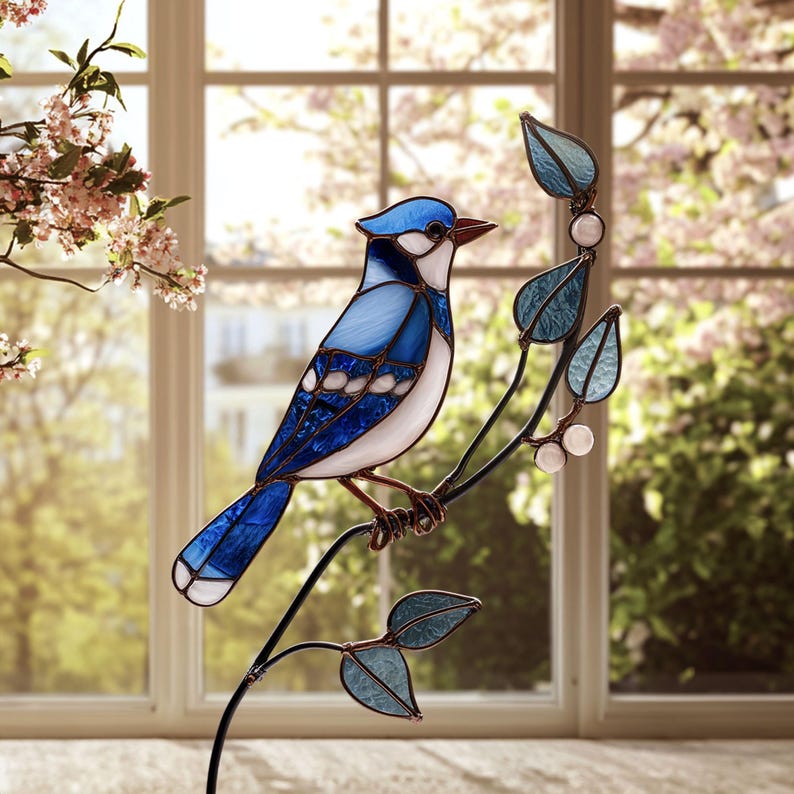 Blue Jay Stained Glass Pattern: Bird Suncatcher Wall Art (PDF Download ...