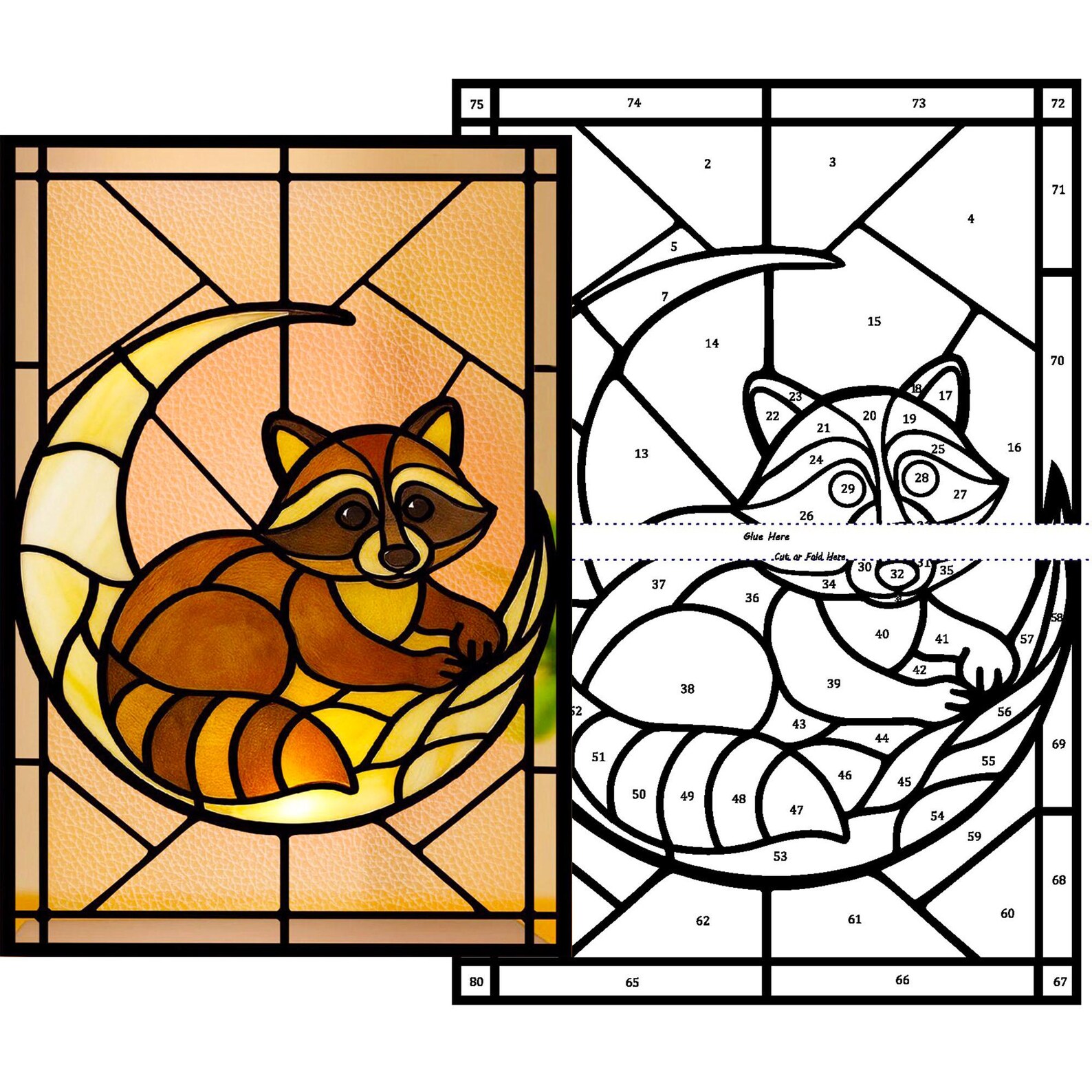 Raccoon Stained Glass Pattern, Animal Stained Glass Pattern, Diy ...