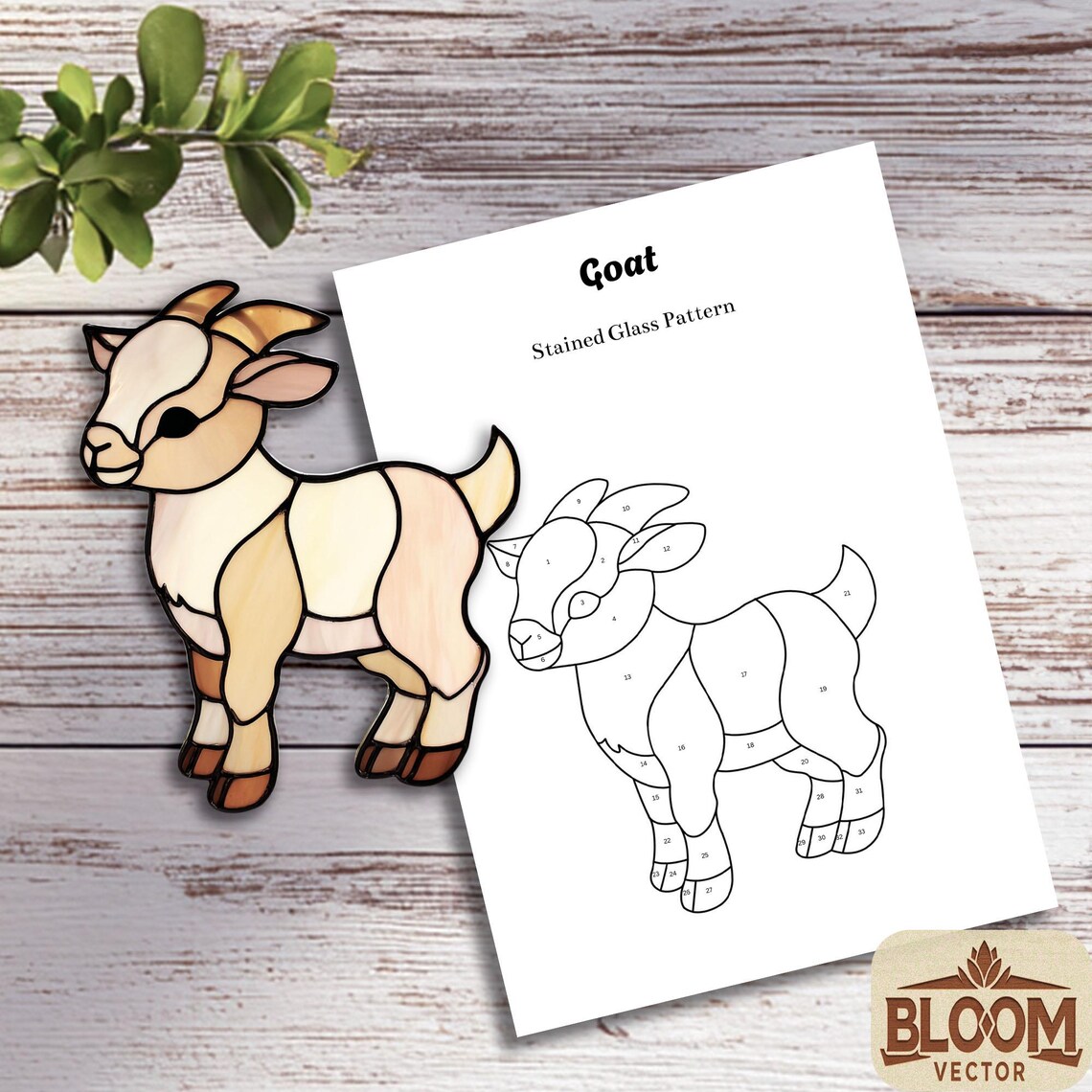 Goat Stained Glass Pattern PDF | Goat Suncatcher Template | DIY Stained ...