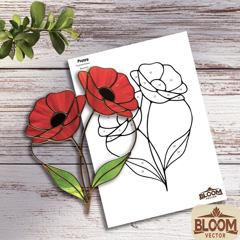 Red Poppy Stained Glass Pattern: DIY Home Decor (PDF & PNG Files ...