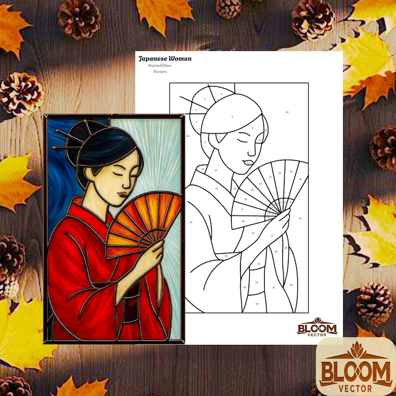 Geisha Stained Glass Pattern: Japanese Woman DIY Home Decor (PDF ...