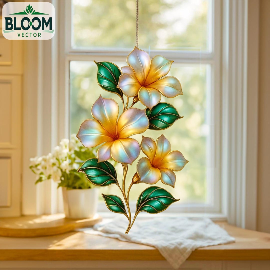 Plumeria Stained Glass Pattern: DIY Floral Home Decor (PDF Pattern ...