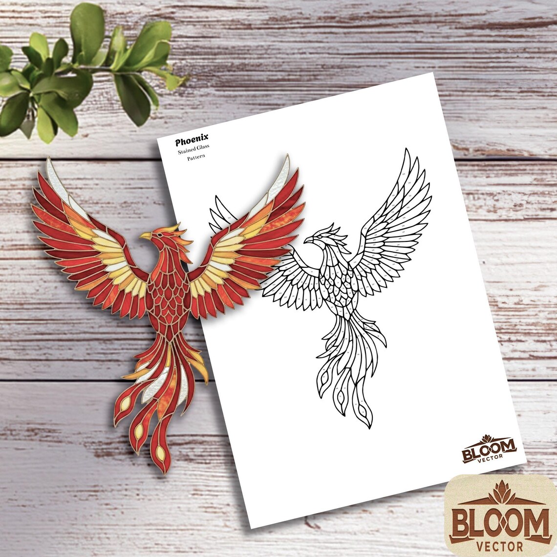 Phoenix Stained Glass Pattern: DIY Home Decor (PDF & PNG Files) - Etsy