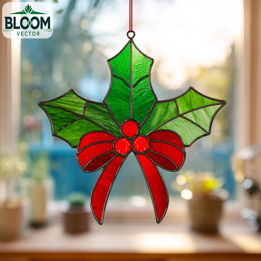 Holly Branch Stained Glass Pattern: DIY Home Decor (PDF Pattern ...