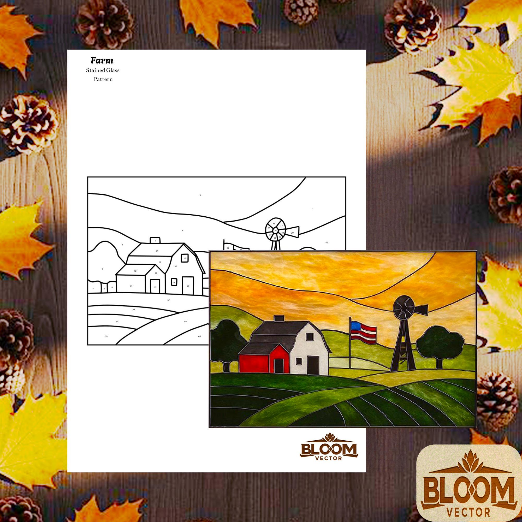 Farm Stained Glass Pattern: DIY Home Decor (PDF Pattern), Suncatcher ...