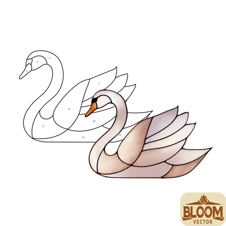 Swan Stained Glass Pattern PDF | Swan Suncatcher Template | DIY Stained ...