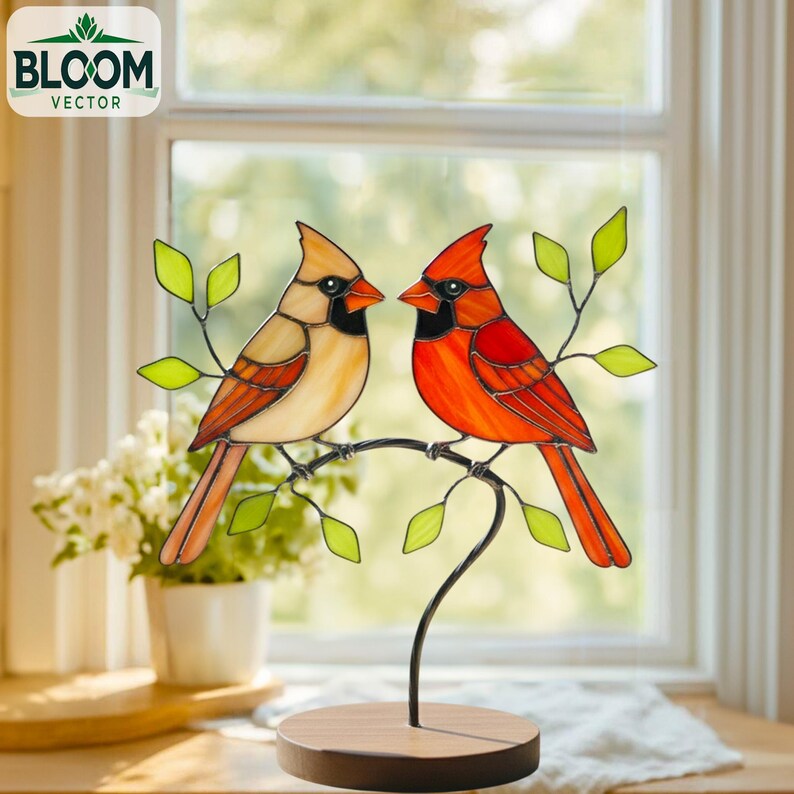 Two Cardinals Stained Glass Pattern, Cardinal Suncatcher, Cardinal ...