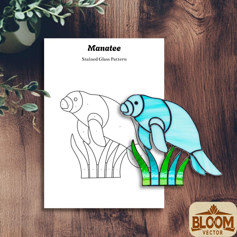 Manatee Stained Glass Pattern PDF | Manatee Suncatcher Template | DIY ...