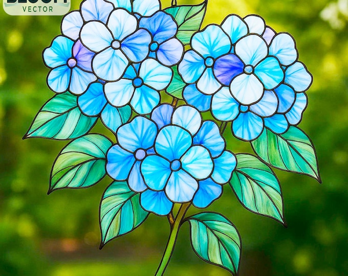 Hydrangea Stained Glass Pattern, Hydrangea Flowers Suncatcher, Stained ...