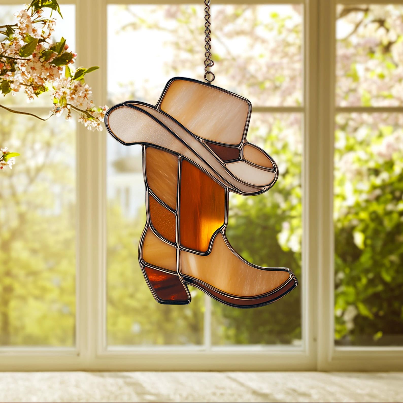 Western Life Stained Glass Pattern PDF | Cowboy Suncatcher Template ...
