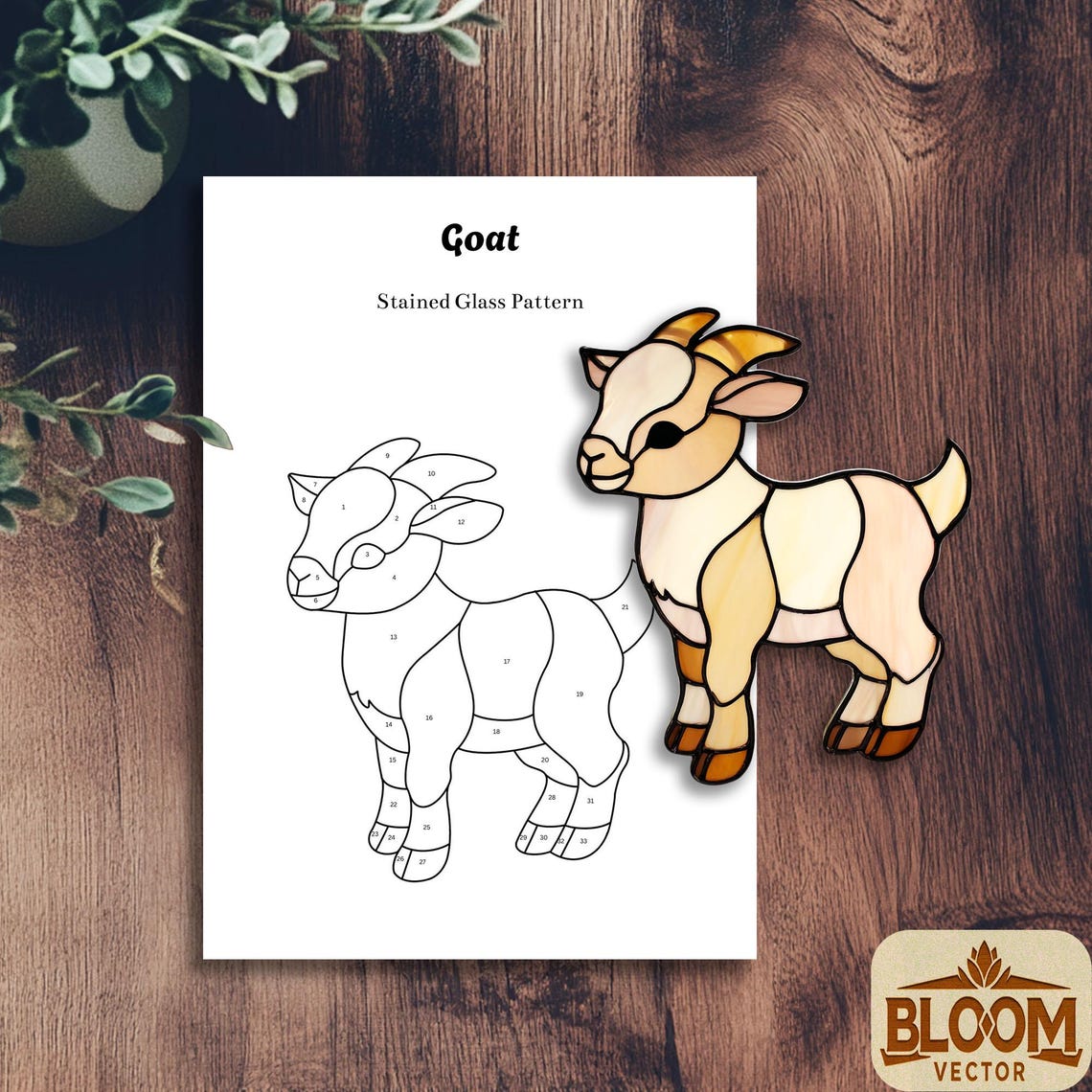 Goat Stained Glass Pattern PDF | Goat Suncatcher Template | DIY Stained ...