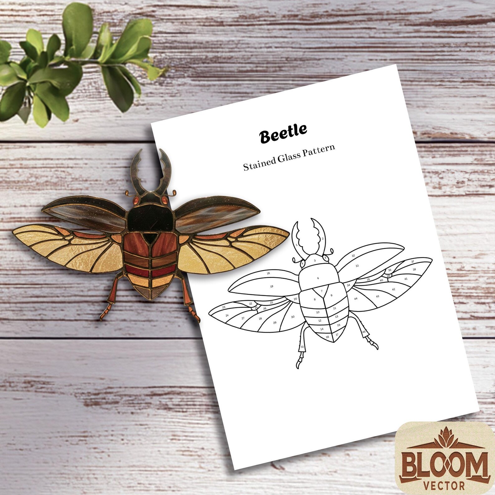 Beetle Stained Glass Pattern PDF | Beetle Suncatcher Template | DIY ...