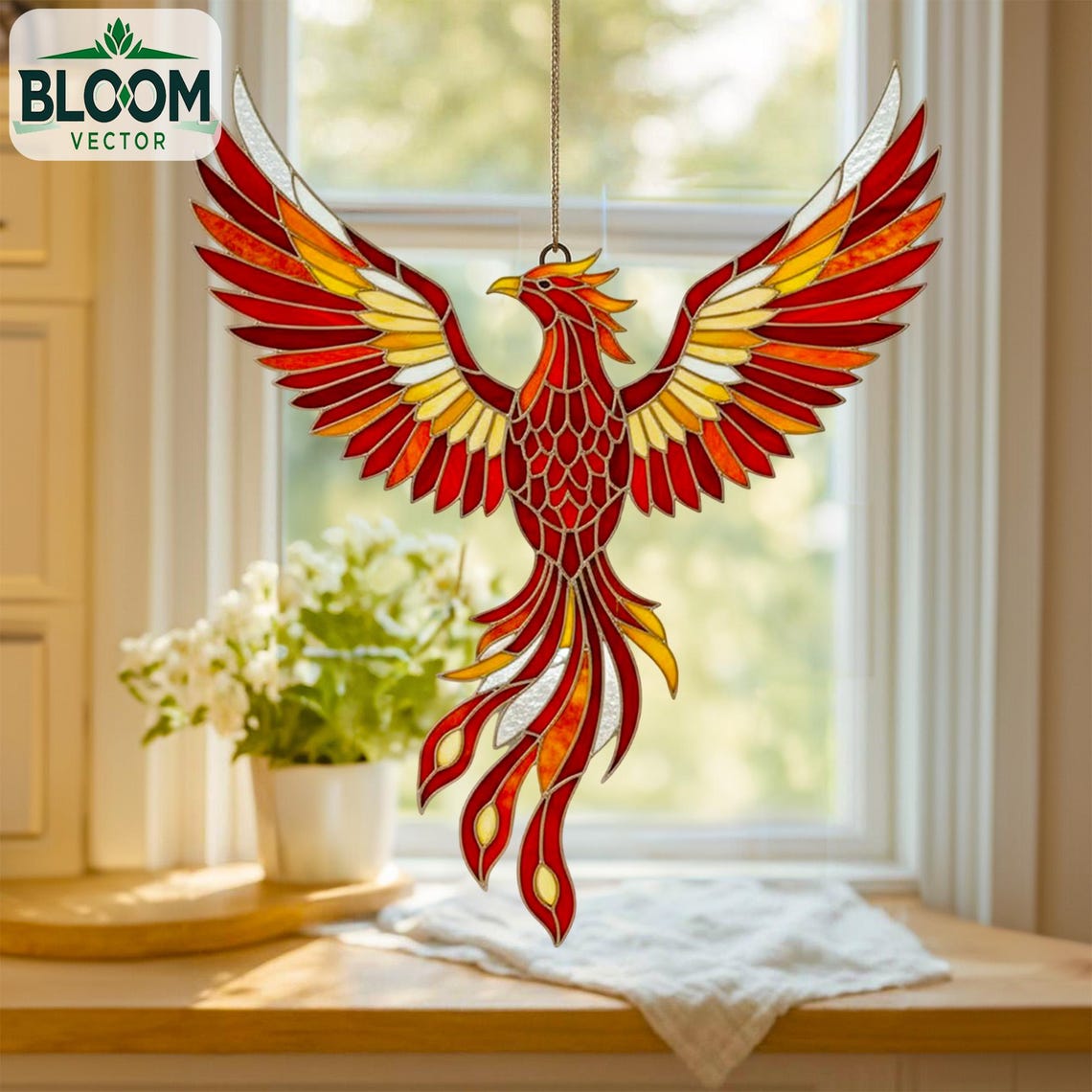 Phoenix Stained Glass Pattern: DIY Home Decor (PDF & PNG Files) - Etsy