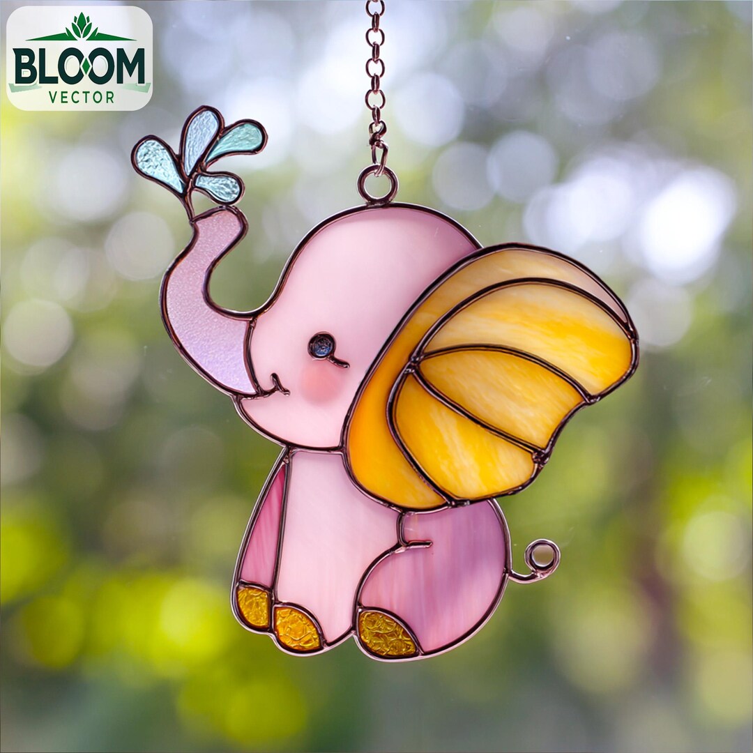 Baby Elephant Stained Glass Pattern PDF | Elephant Suncatcher Template ...