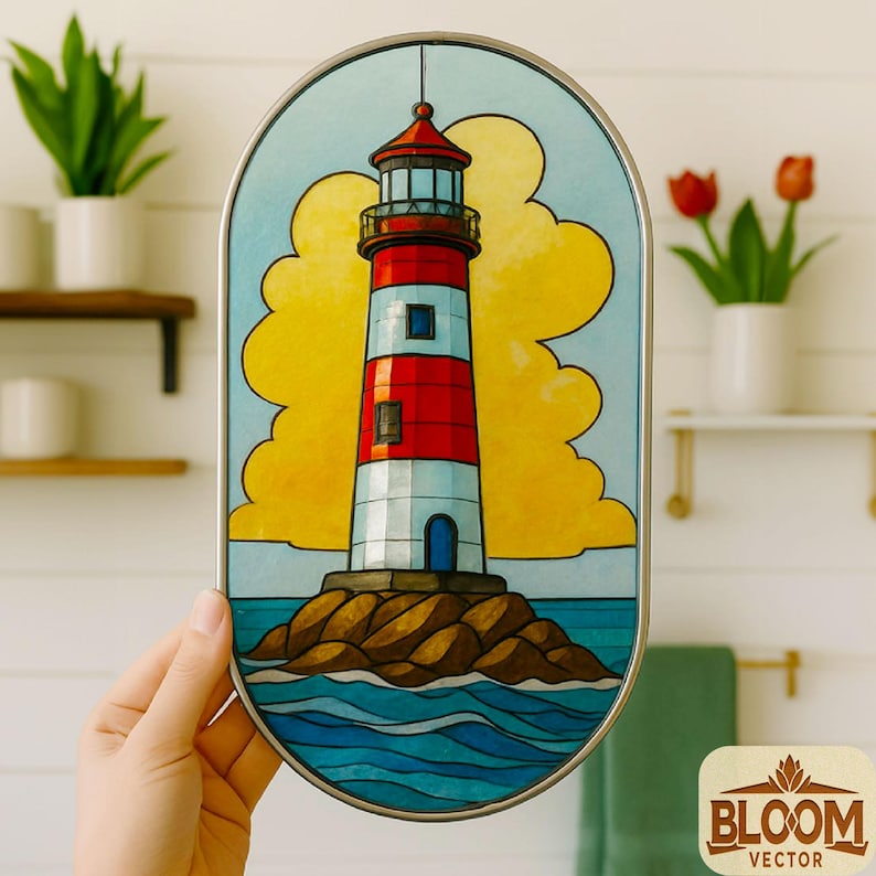 Lighthouse Stained Glass Pattern: DIY Home Decor (PDF Pattern ...