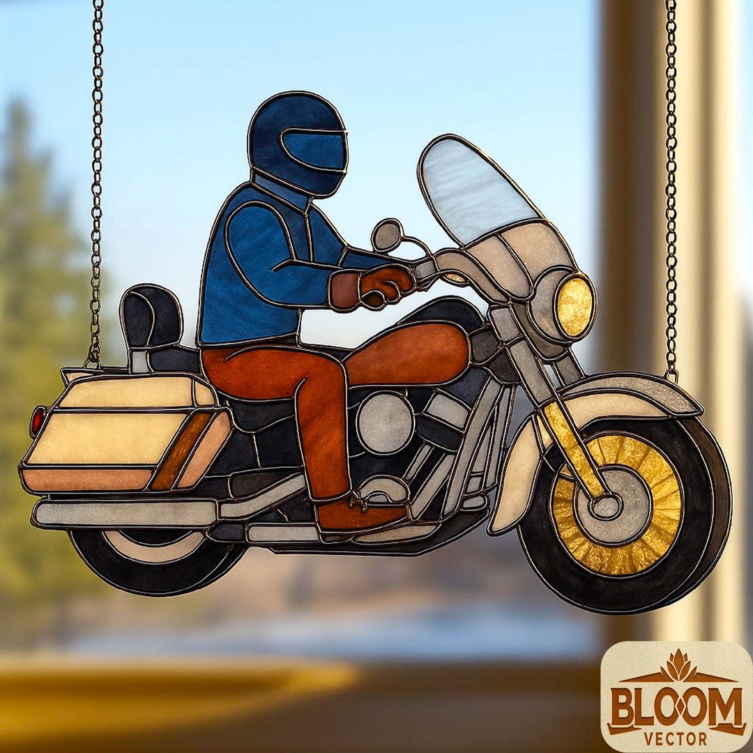 Motorcycle Stained Glass Pattern: DIY Home Decor (PDF Pattern ...
