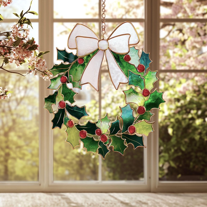 Holly Berry Stained Glass Pattern: DIY Home Decor (PDF Pattern ...