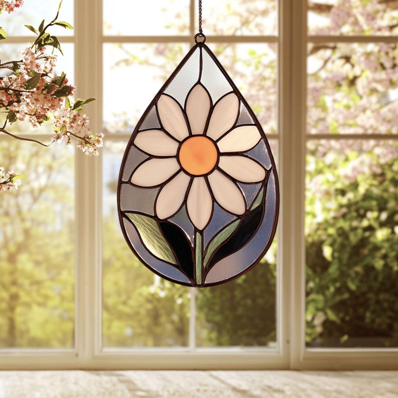 Daisy Flower Stained Glass Pattern, Daisy Flower Suncatcher, Flower ...