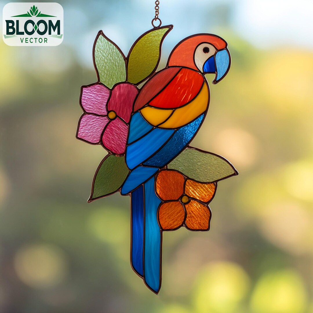 Macaw Stained Glass Pattern: DIY Home Decor (PDF & PNG Files ...