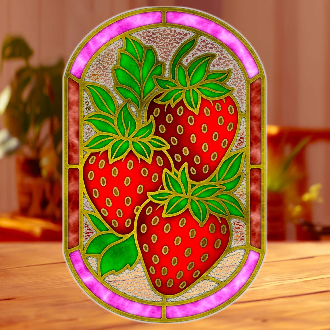 Strawberry Stained Glass Pattern: DIY Home Decor (PDF Pattern, PNG ...