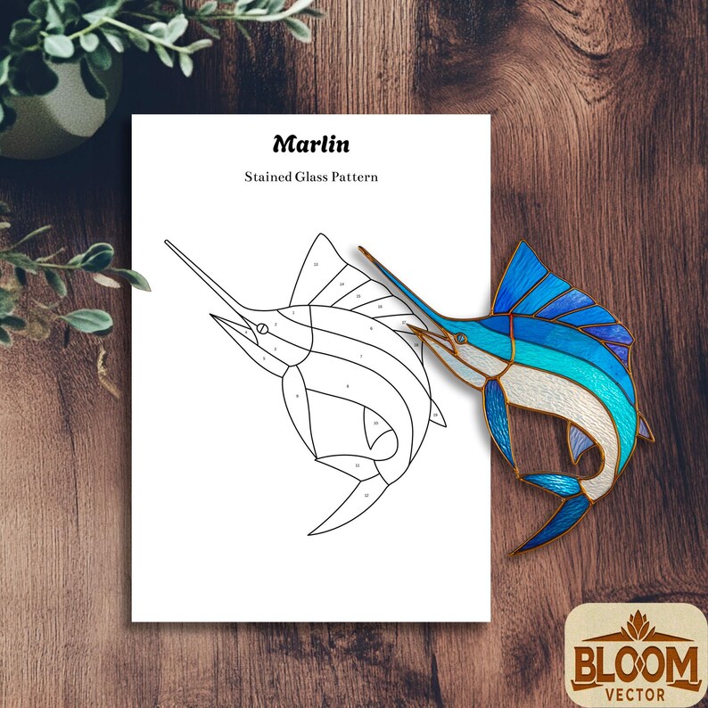Marlin Stained Glass Pattern PDF | Marlin Suncatcher Template | DIY ...