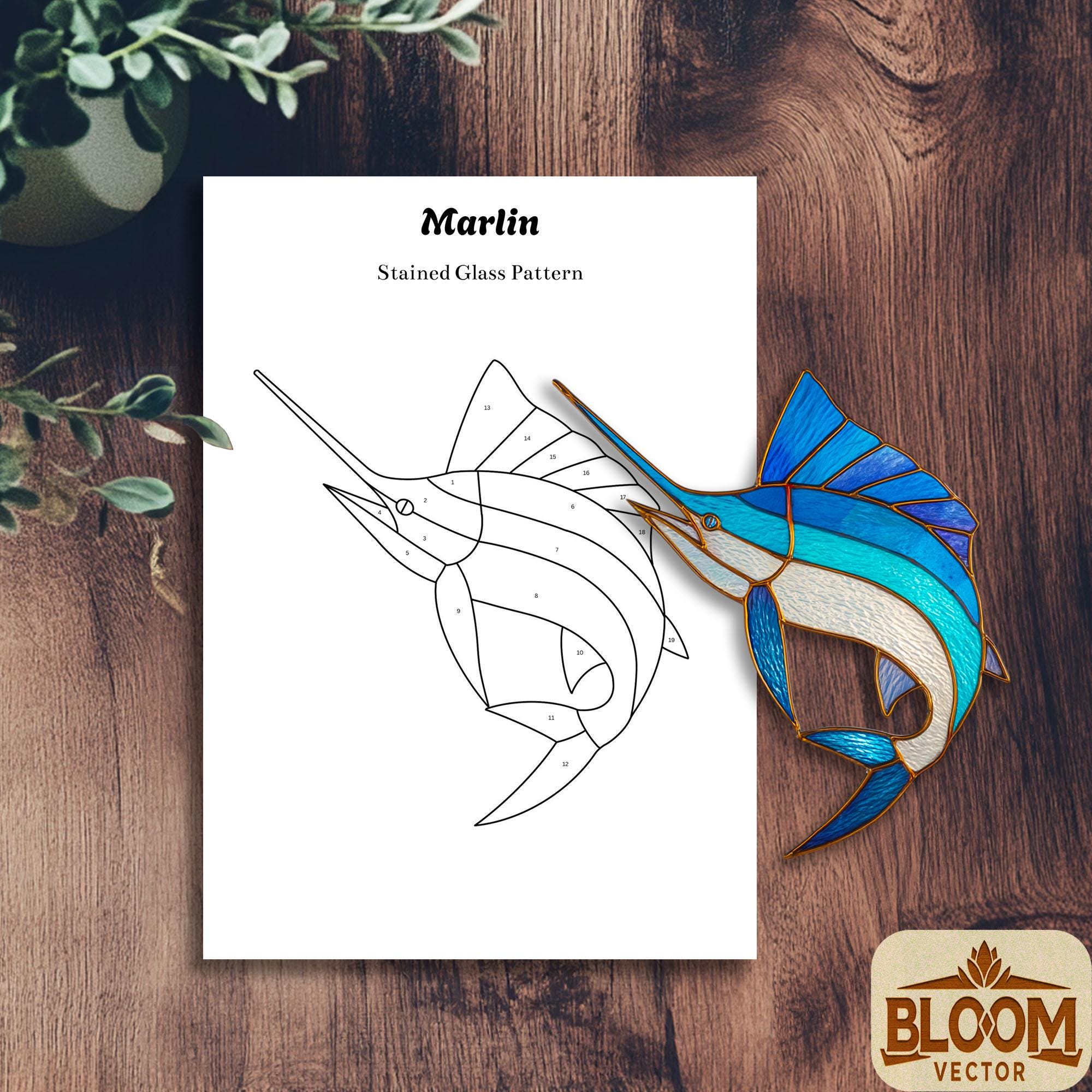 Marlin Stained Glass Pattern PDF | Marlin Suncatcher Template | DIY ...