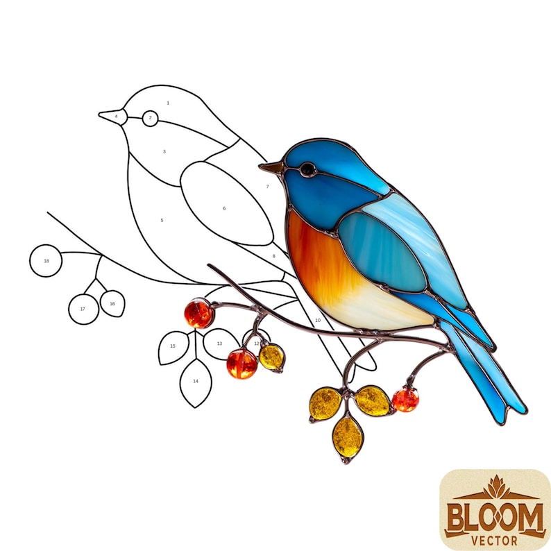 Bluebird Stained Glass Pattern: DIY Home Decor (PDF Download A4 Size ...