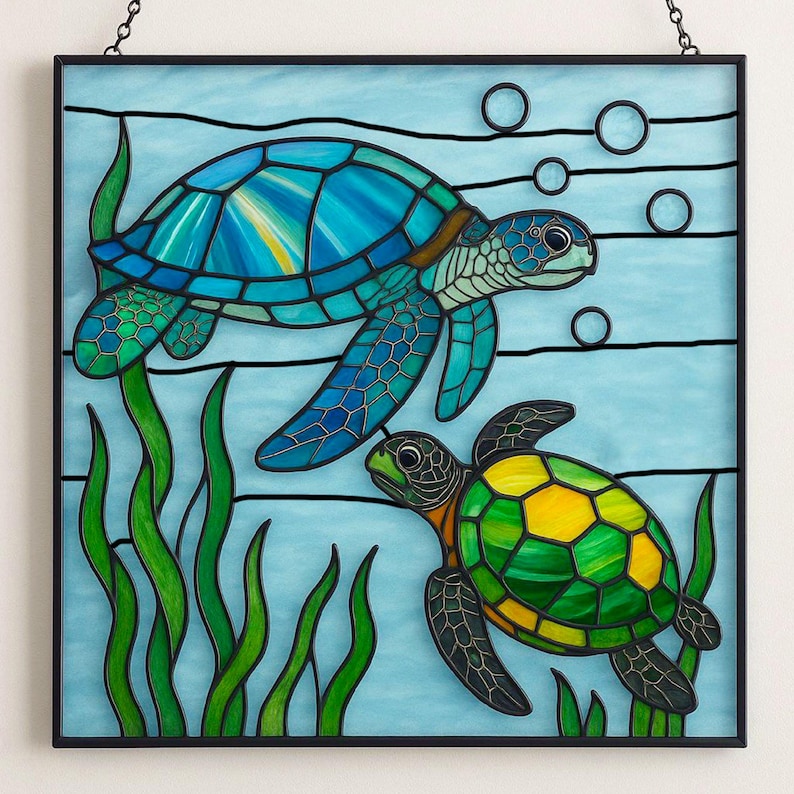 Turtle Stained Glass Pattern PDF | Sea Turtle Suncatcher Template | DIY ...