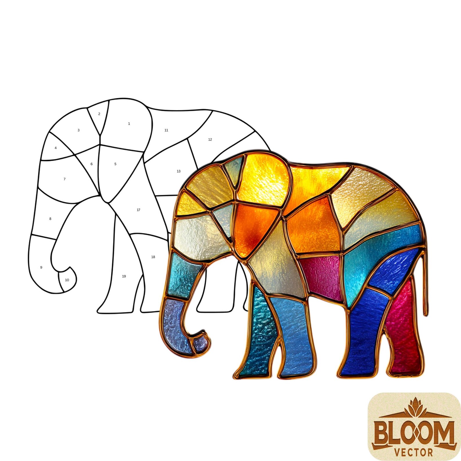 Elephant V2 Stained Glass Pattern: DIY Home Decor (PDF Download A4 Size ...