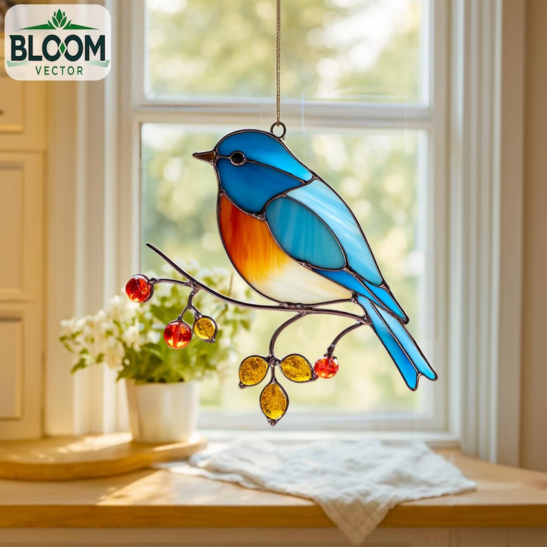 Bluebird Stained Glass Pattern: DIY Home Decor (PDF Download A4 Size ...