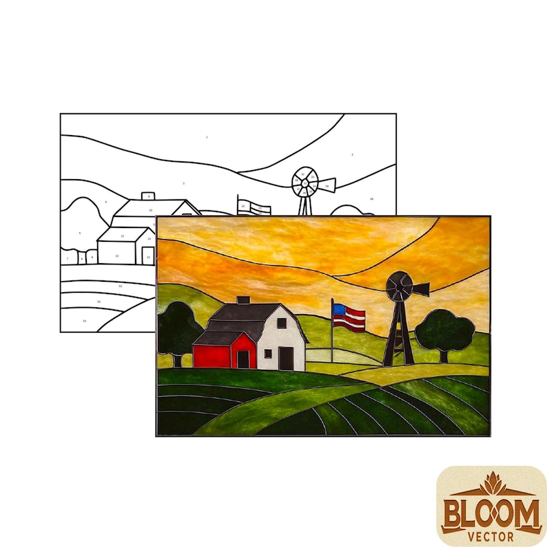 Farm Stained Glass Pattern: DIY Home Decor (PDF Pattern), Suncatcher ...
