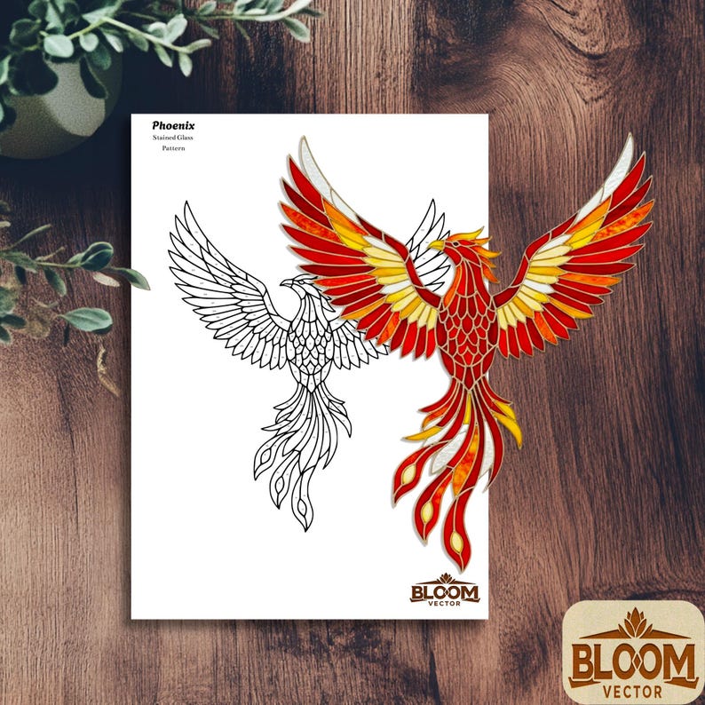 Phoenix Stained Glass Pattern: DIY Home Decor (PDF & PNG Files) - Etsy