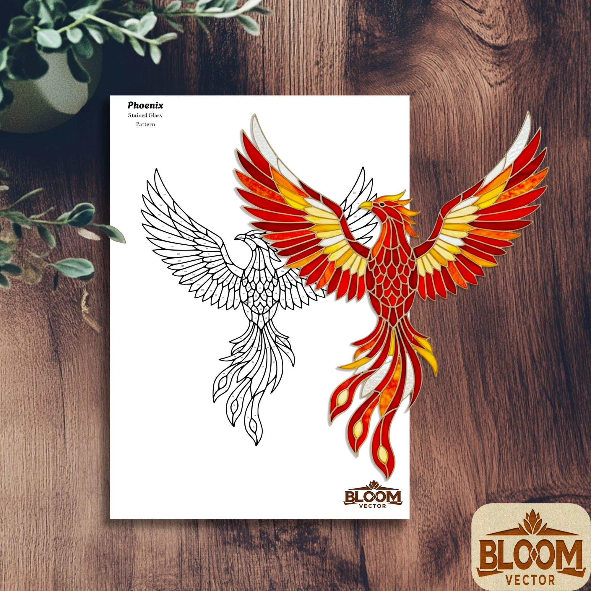 Phoenix Stained Glass Pattern: DIY Home Decor (PDF & PNG Files) - Etsy