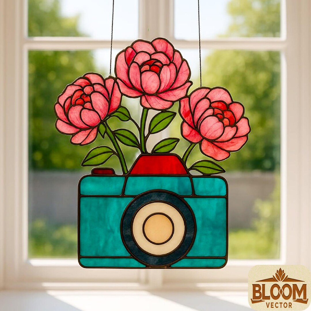Flower Camera Stained Glass Pattern: DIY Home Decor (PDF Pattern) - Etsy