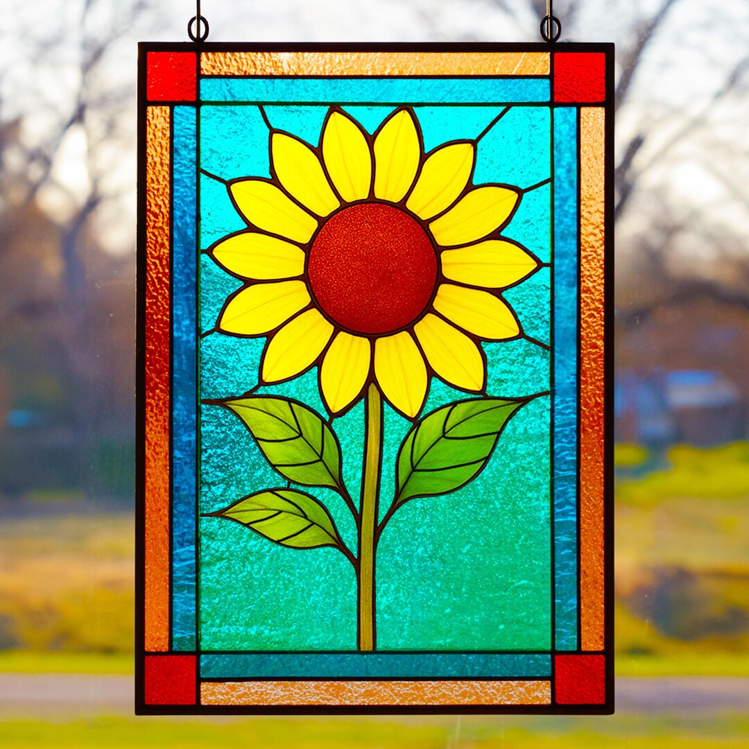 Sunflower Stained Glass Pattern: DIY Suncatcher, Wall Art (PDF & PNG ...
