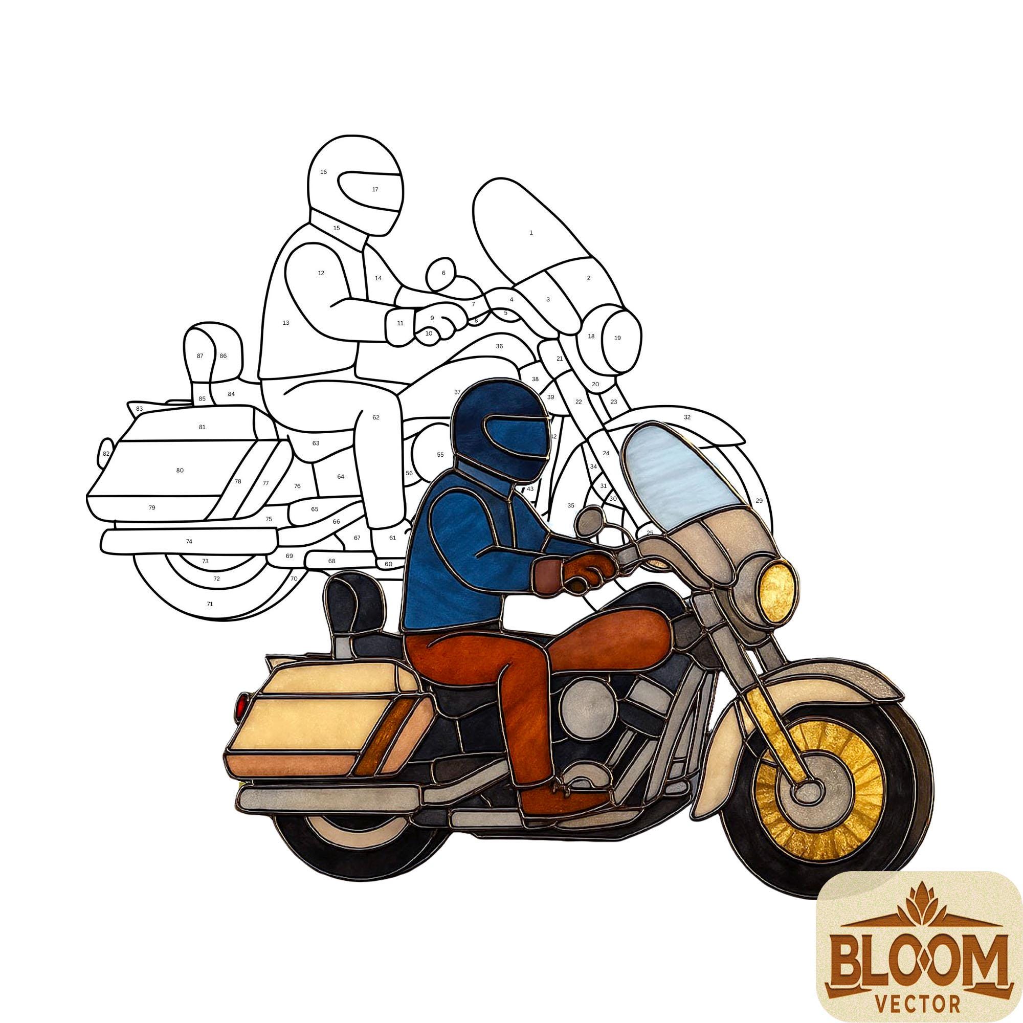 Motorcycle Stained Glass Pattern: DIY Home Decor (PDF Pattern ...