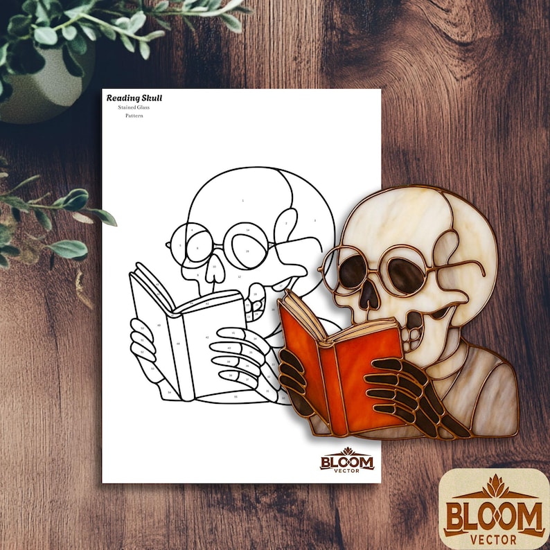 Reading Skull Stained Glass Pattern: DIY Home Decor (PDF Pattern ...