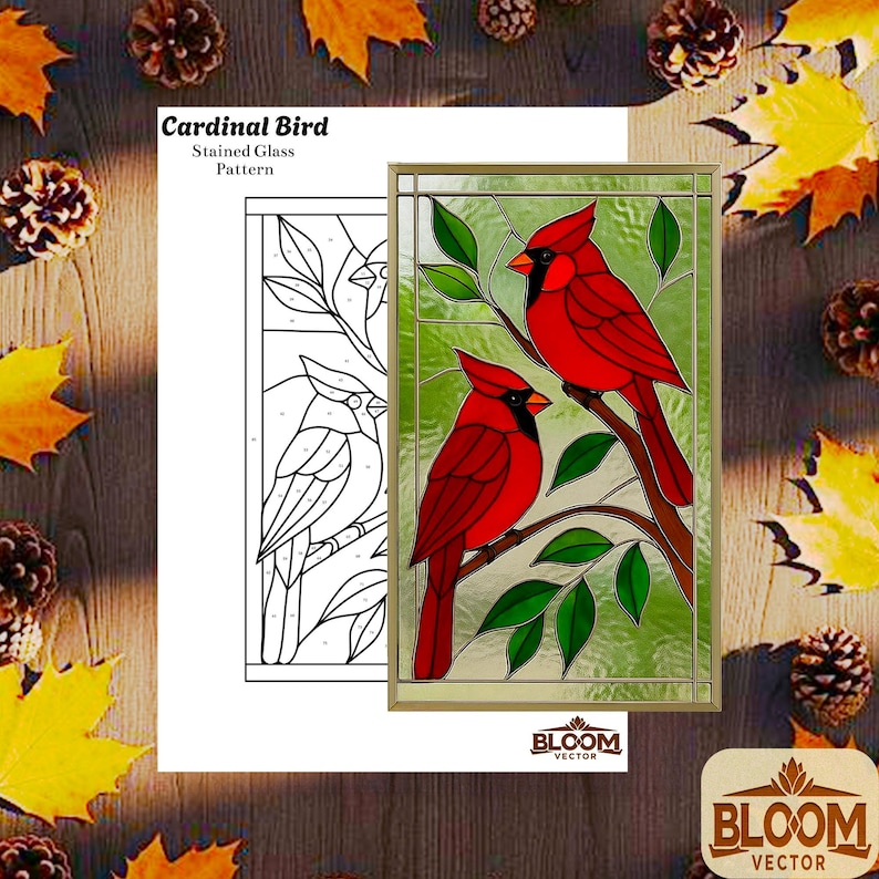 Cardinal Bird Stained Glass Pattern: DIY Home Decor (PDF Download ...