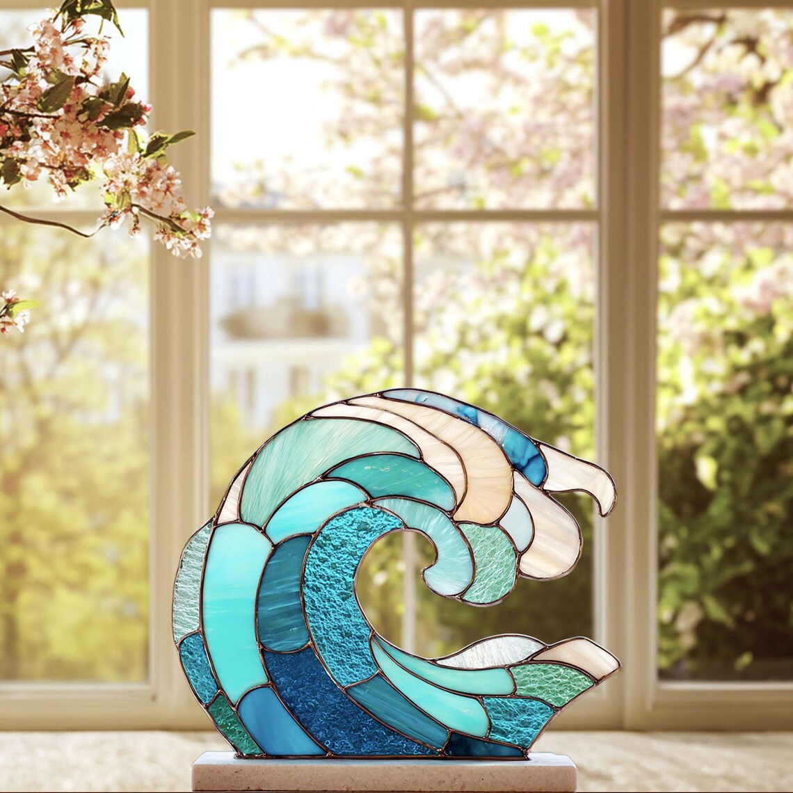 Wave Stained Glass Pattern PDF | Ocean Waves Suncatcher Template | DIY ...