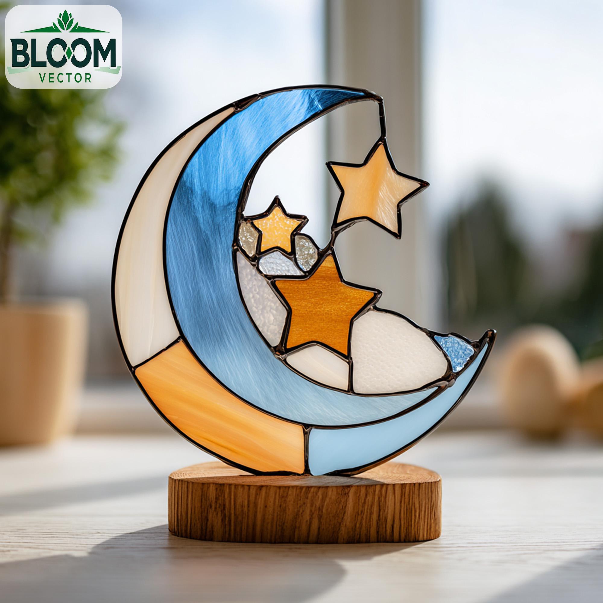 Moon and Stars Stained Glass Pattern PDF | Moon Suncatcher Template ...