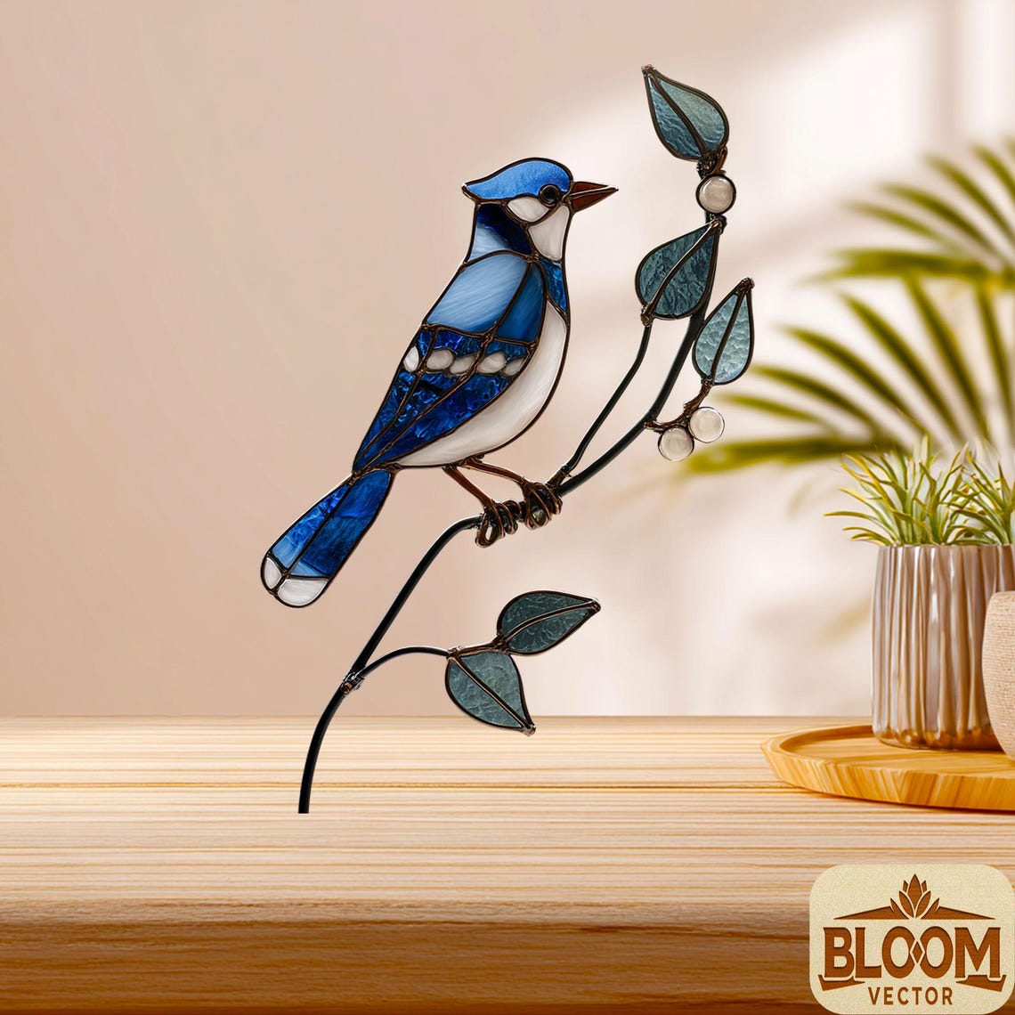 Blue Jay Stained Glass Pattern: Bird Suncatcher Wall Art (PDF Download ...