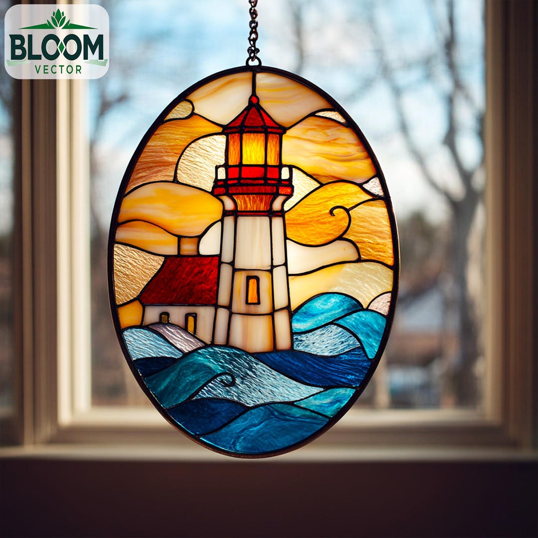 Lighthouse Stained Glass Pattern PDF | Sea Lighthouse Suncatcher ...