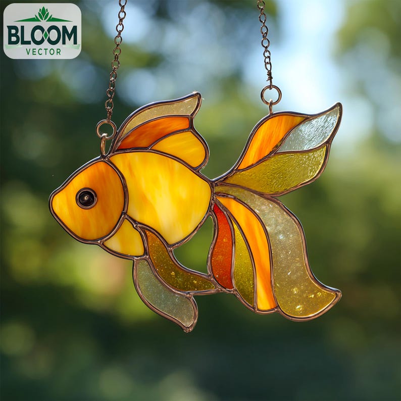 Golden Fish Stained Glass Pattern: DIY Home Decor (PDF & PNG Files ...